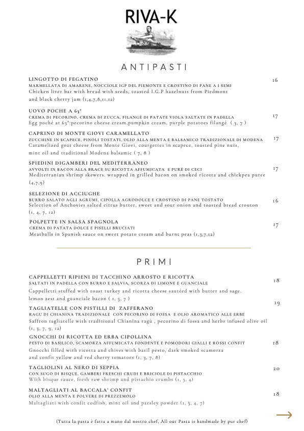 RIVA-K Menu - Riva Lofts (EN)